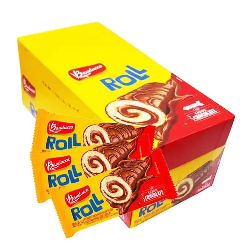Bolinho Roll Rocambole Chocolate Bauducco 15unid 34G - 510g - Bolo ...