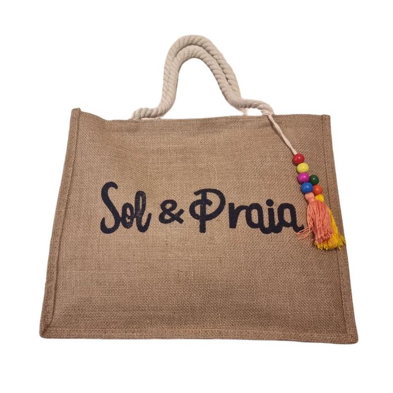 Bolsa JUTA com Chaveiro SOL E PRAIA Escrito Moda Verão - via bolsa ...