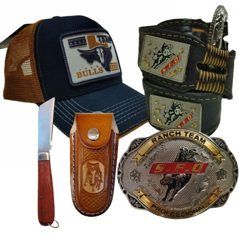 Boné + Fivela + Cinto + Bainha Com Canivete Kit Unissex Luxo - Selaria ...