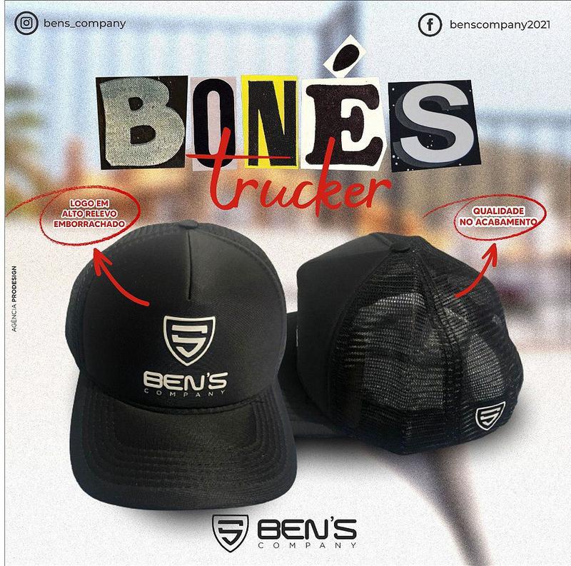 Boné Trucker 100% poliéster com detalhes em alto relevo emborrachado ...