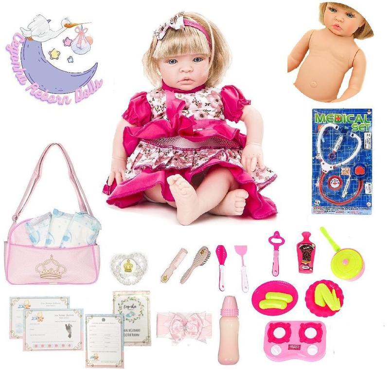 Boneca Baby Kiss Loira Bebê Reborn De Silicone Com 21 Itens - Cegonha ...