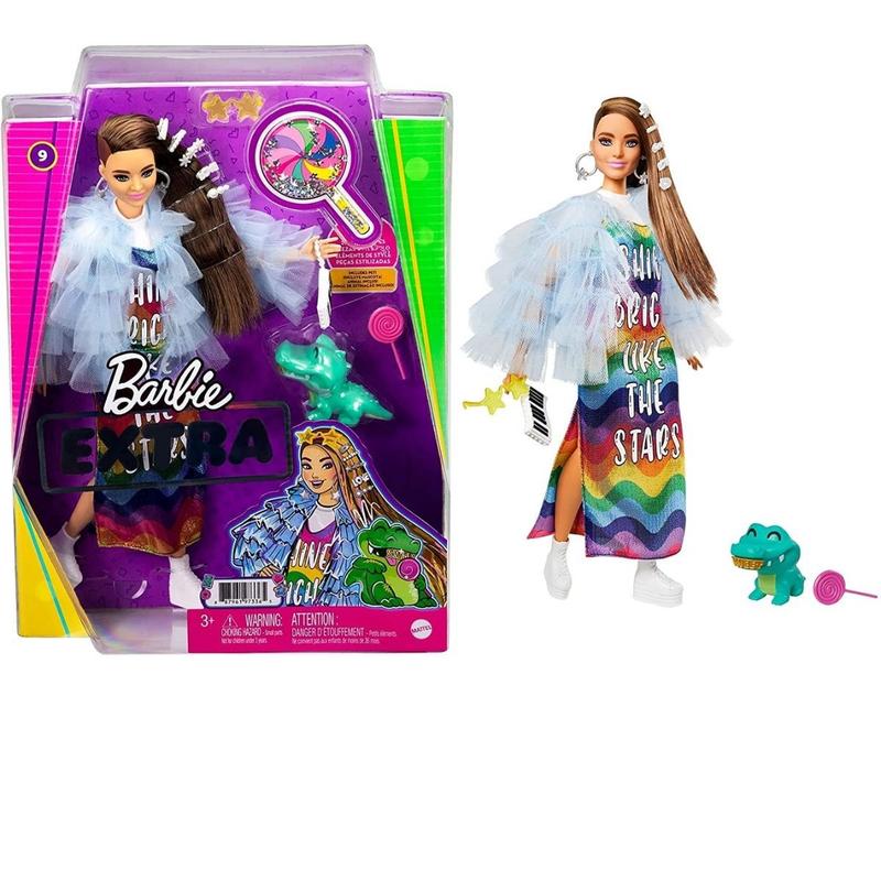 Boneca Barbie EXTRA Blue Coat Rainbow DRES GYJ78 PET Articulada ...