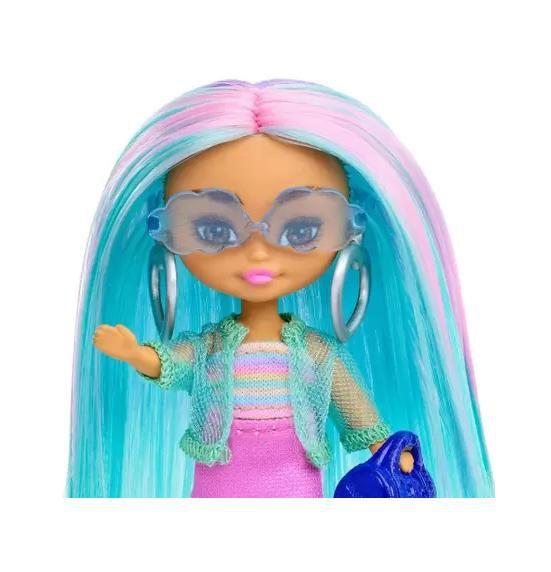 Boneca Barbie Extra Mini Minis Colecionável Cabelo Azul e Rosa - 10cm ...