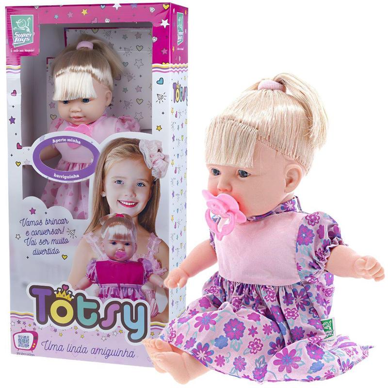 Boneca Bebê Macia C/ Som Fala Frases + Chupeta Menina Totsy - SUPER ...