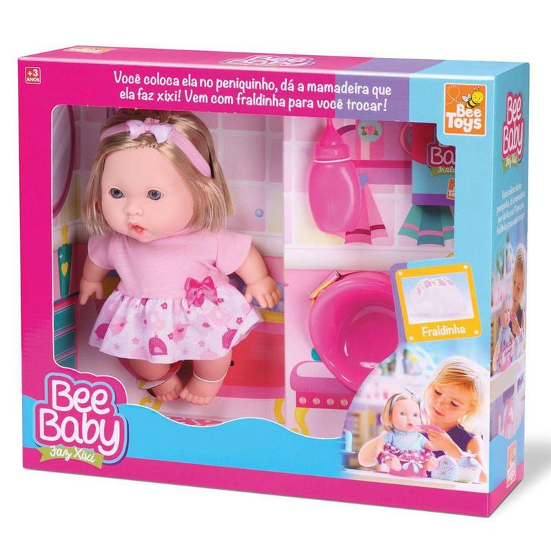 Boneca Bee Baby Faz Xixi + Acessórios - Bee Toys - Boneca Bebê ...