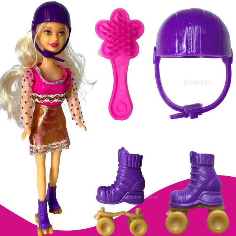 Boneca Com Patins Articulada Patinadora Acessórios Brinquedo - Europio ...