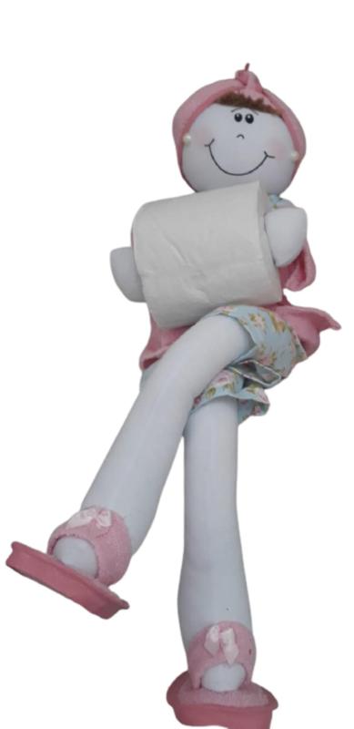 Boneca De Pano Porta Papel Higiênico Franja Castanho Lili Dolls Porta Papel Higiênico