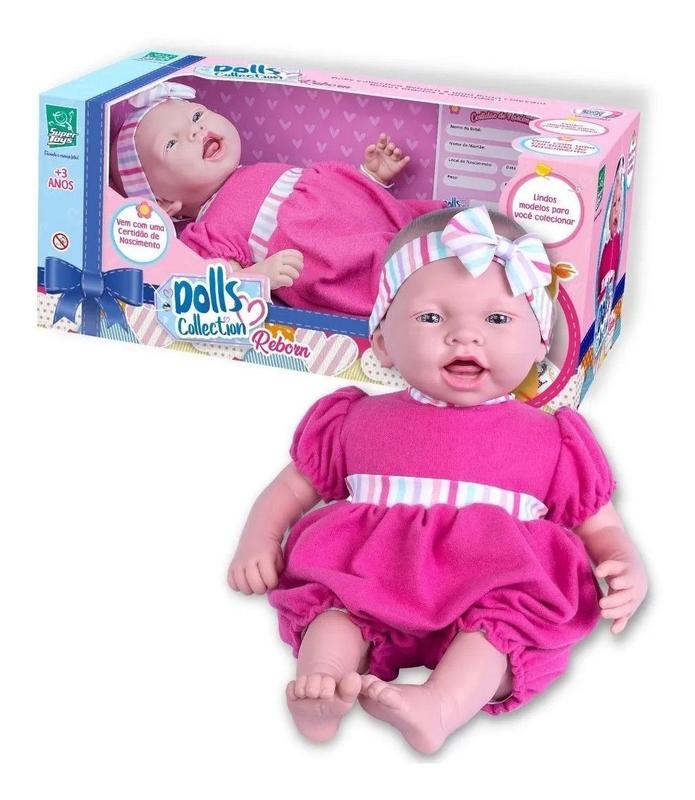 Boneca Dolls Collection Reborn Macacao Pink Super Toys - Bonecas ...