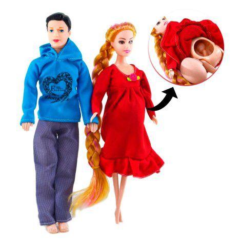 Boneca Grávida Casal Bebe Estilo Barbie Brinquedo de Menina CORES ...