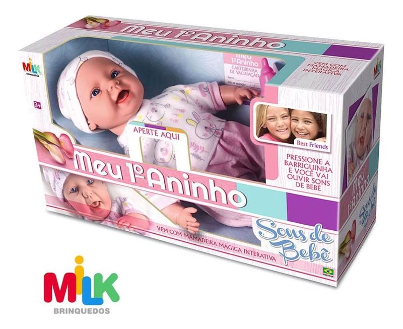 Boneca Infantil Meu 1 Aninho Sons De Bebe Milk Ref 618 - Bonecas ...