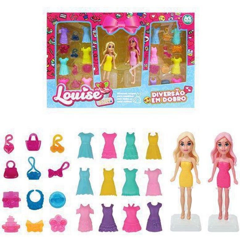 Boneca louise sweet troca roupa de plastico e acessorios 28 pecas na ...