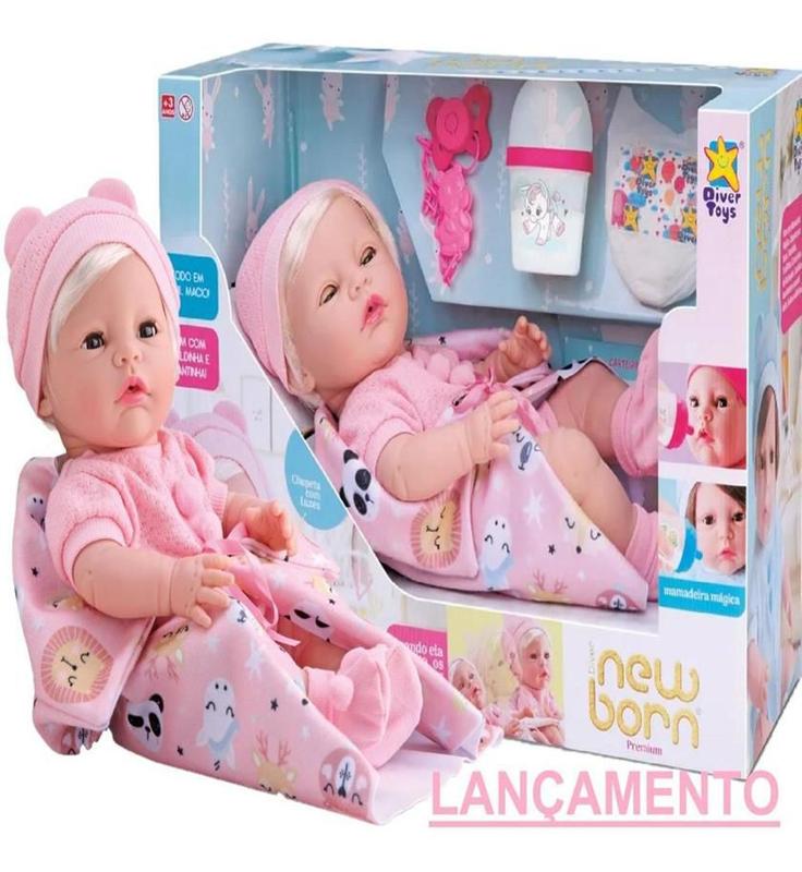 Boneca Menina New Born Premium C/ Cabelo e Acessórios - Diver Toys ...