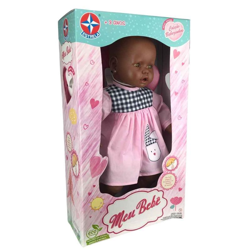 Boneca Meu Bebe - Negra Vestido Rosa Com Xadrez - Estrela - Bonecas ...
