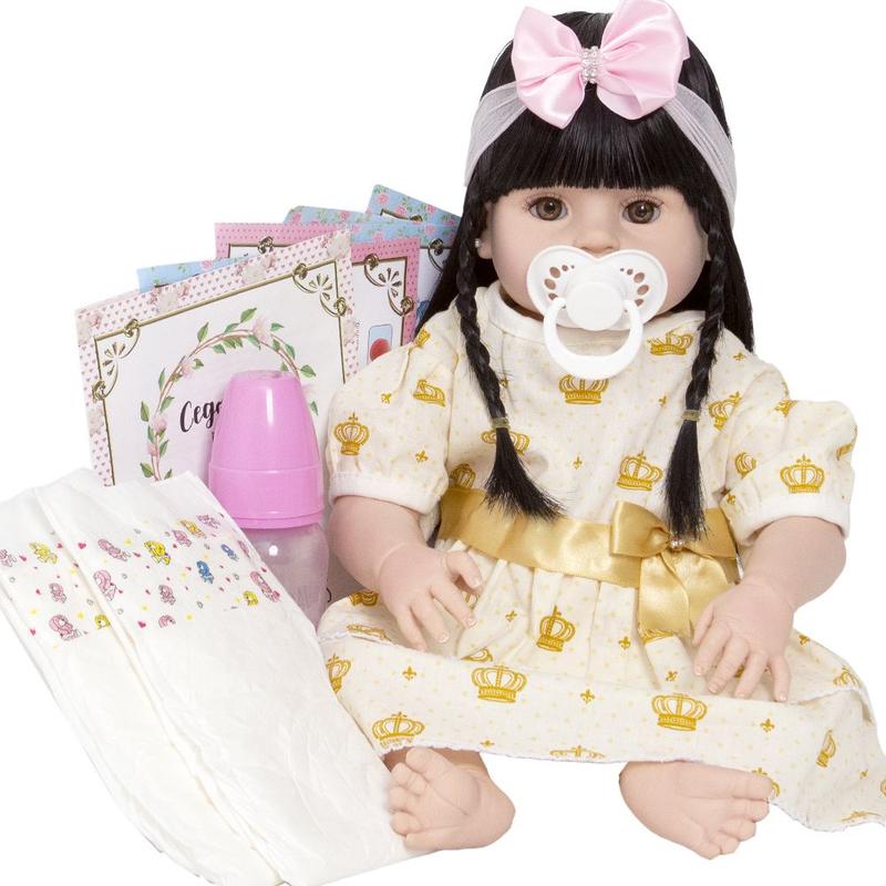 Boneca Reborn Realista Morena Recem Nascido 52cm com Enxoval - Cegonha ...