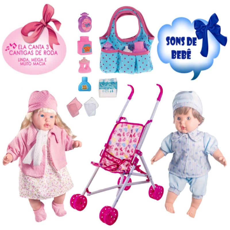 Bonecas Gemeos Canta e Faz Som Boneca Rose e Joao + Enxoval - Milk ...