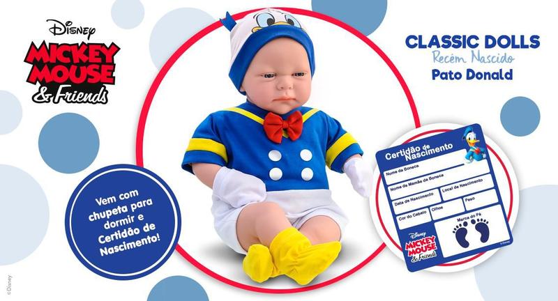 Boneco Pato Donald Classic Dolls Disney Recém Nascido 40Cm Presente ...
