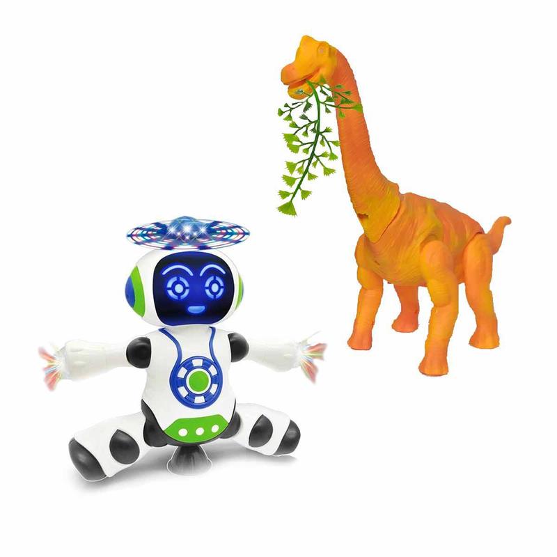 Boneco Robô Dançarino Musical Com Hélice + Dinossauro Bota Ovos ...