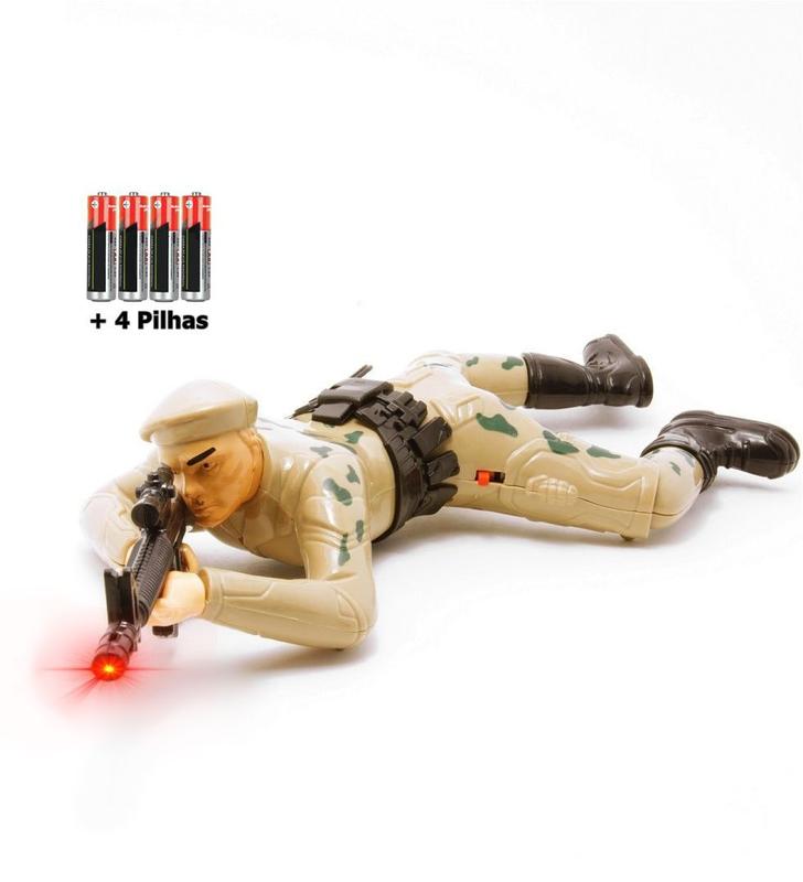 Boneco Soldado de Guerra Militar Som de tiro Luz + 4 Pilhas - Toy King ...