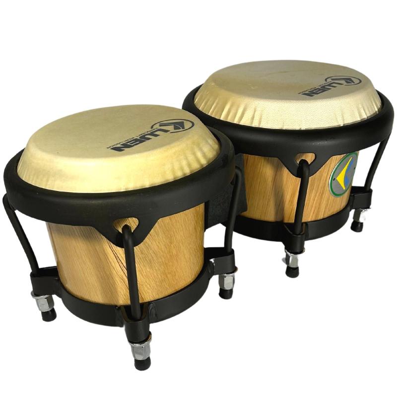 Bongo Madeira Natural 6/7 Ferragem Preto Pele Animal - LUEN - Bongô ...