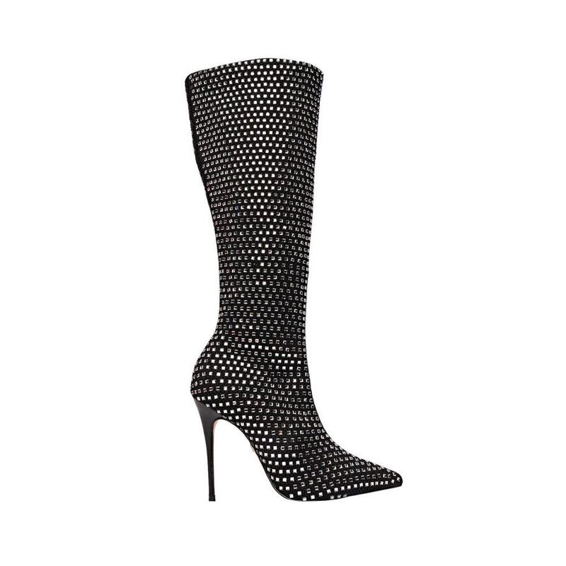 Bota Carrano Crystal Cano Longo Couro Suede Preto - Bota Feminina ...