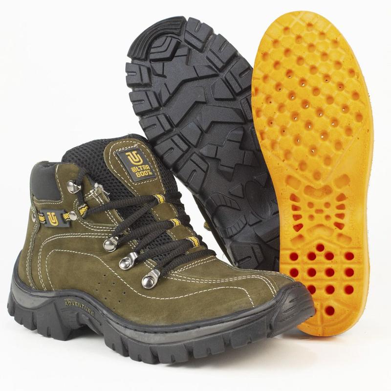 Bota Coturno Adventure Couro Trail Cano Médio Nobuck Verde - UltraBoot ...