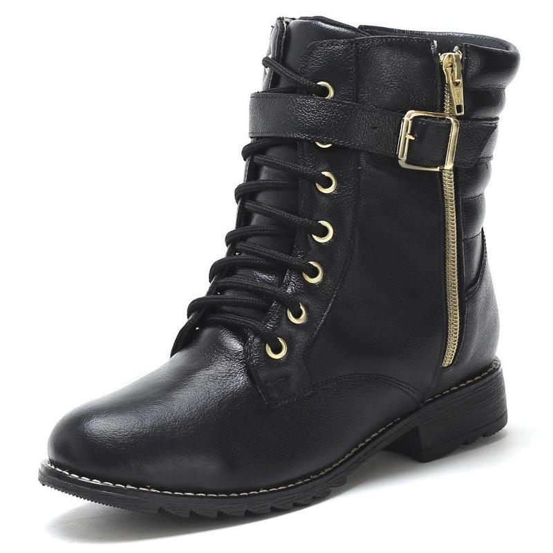 Bota Coturno Feminina Couro Cano Curto Fivela Lateral - HYLANA ...