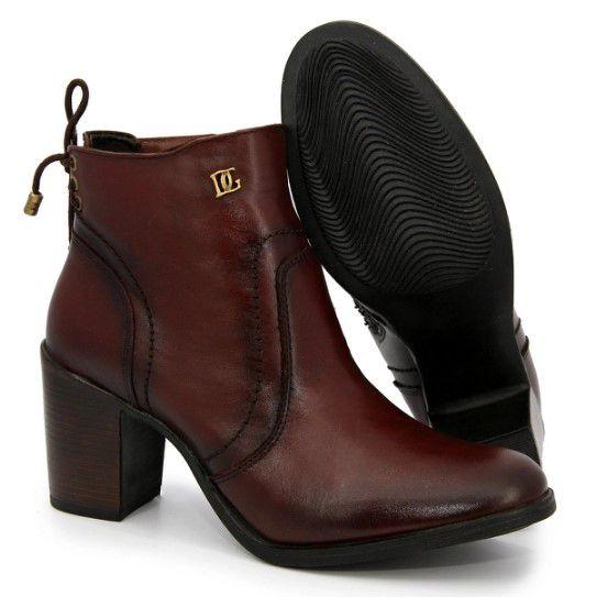 Bota Feminina Couro Salto Alto Bloco Baixo Cano Curto com Zíper Pinhao ...