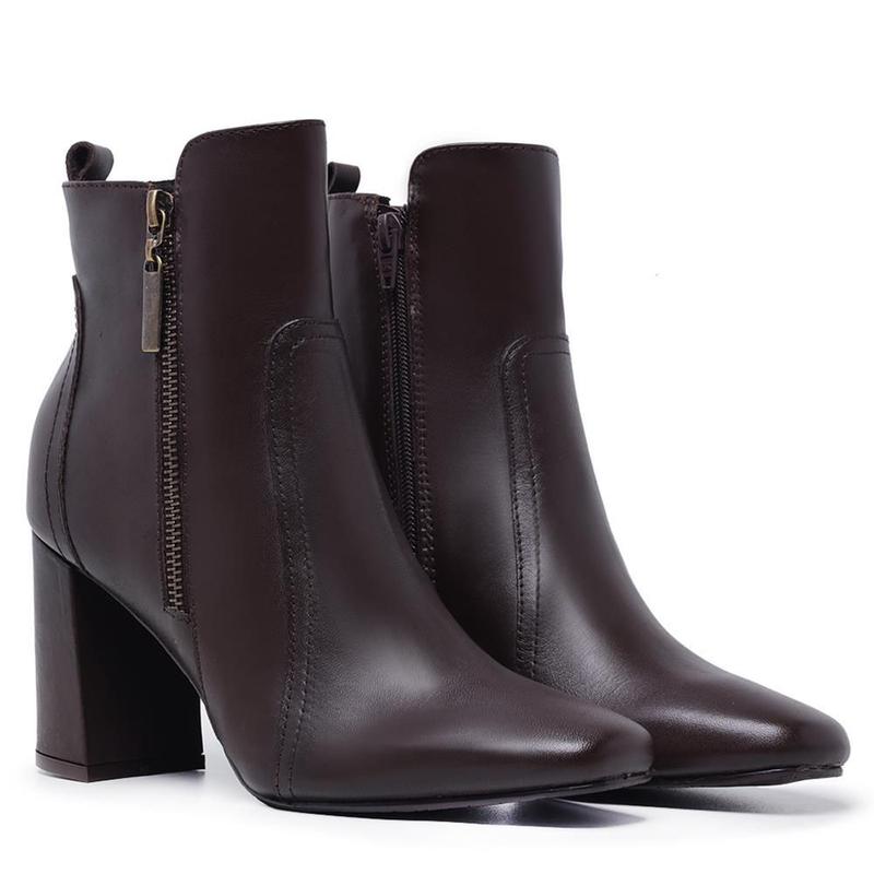 Bota Feminina Couro Salto Bico Fino Confortável Ankle Boot Café 37 ...