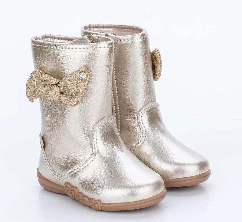 Bota Infantil Feminina Kidy Soft Ouro Dourado Glitter - Bota Infantil ...