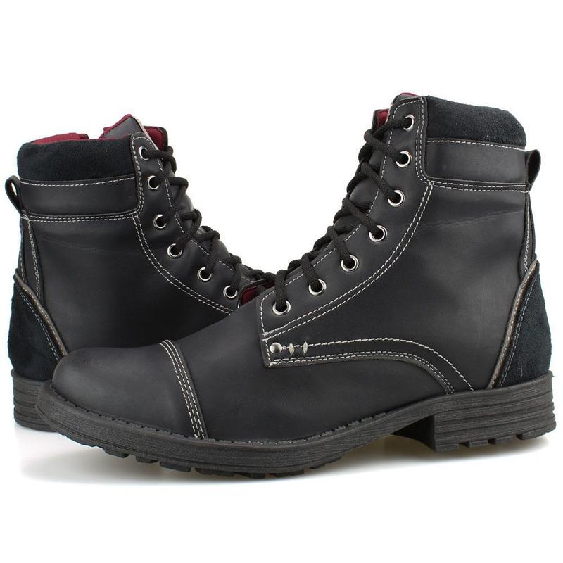 Bota Masculina Coturno Cafe Preta Com Cadarço Fecho Lateral Texturas ...