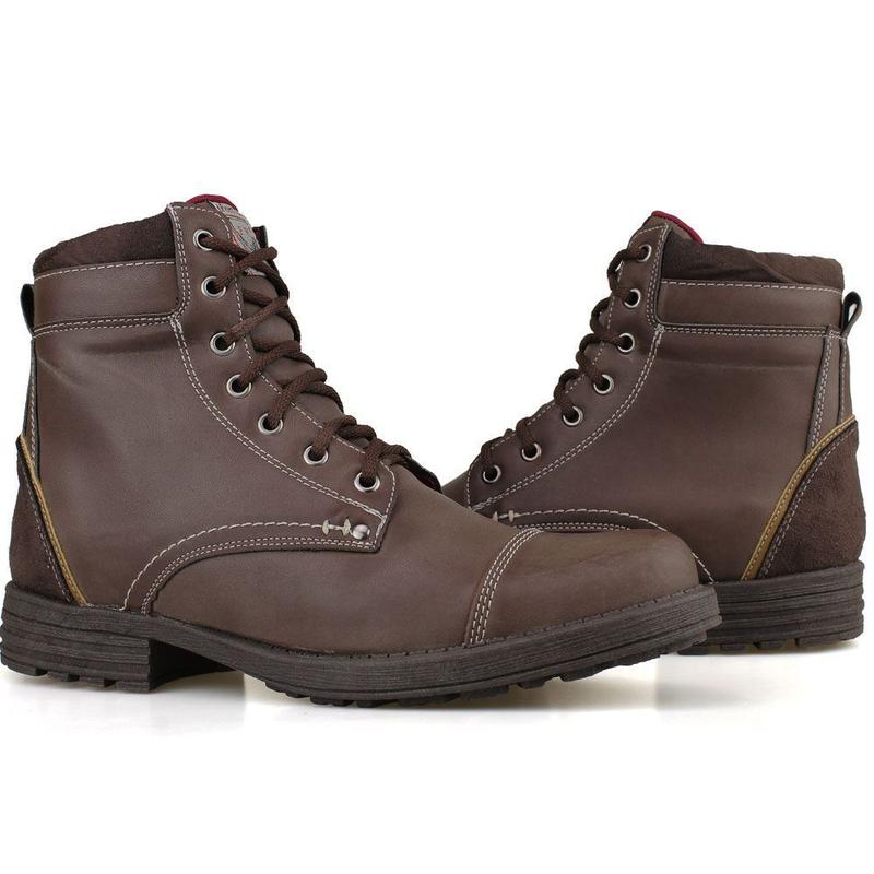Bota Masculina Coturno Cafe Preta Com Cadarço Fecho Lateral Texturas ...
