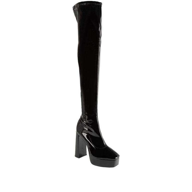 Bota Over The Knee Gabriela Meia Pata Verniz Preto - Bota Feminina ...