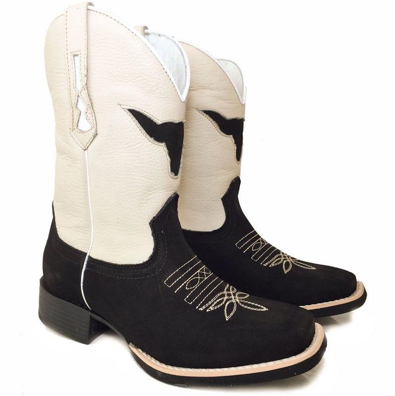 Bota Texana Cano Boi Creme Sola Preta Bico Quadrado - Bruto Botas ...