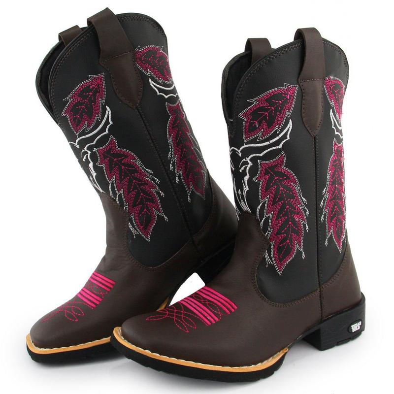 Bota Texana Feminina Couro Country Bico Quadrado Café Cara de Boi ...