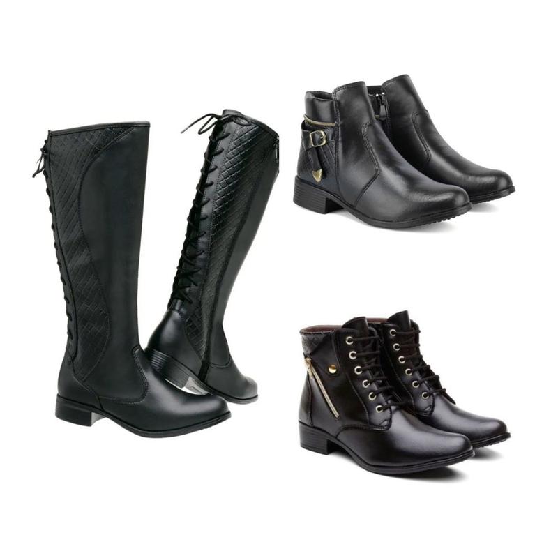 Botas Feminina Montaria Cano Longo E Coturno Combo 3 Pares Kit Inverno ...