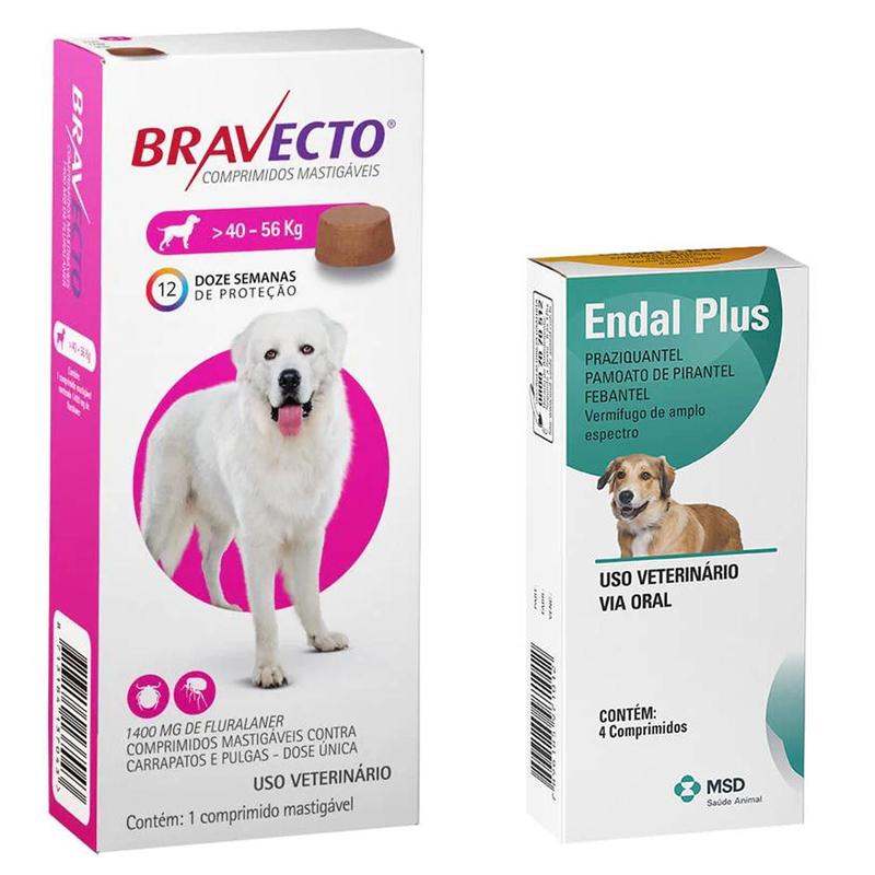 Bravecto Antipulgas 40 A 56 Kg + Endal - Antipulga e Carrapaticida ...