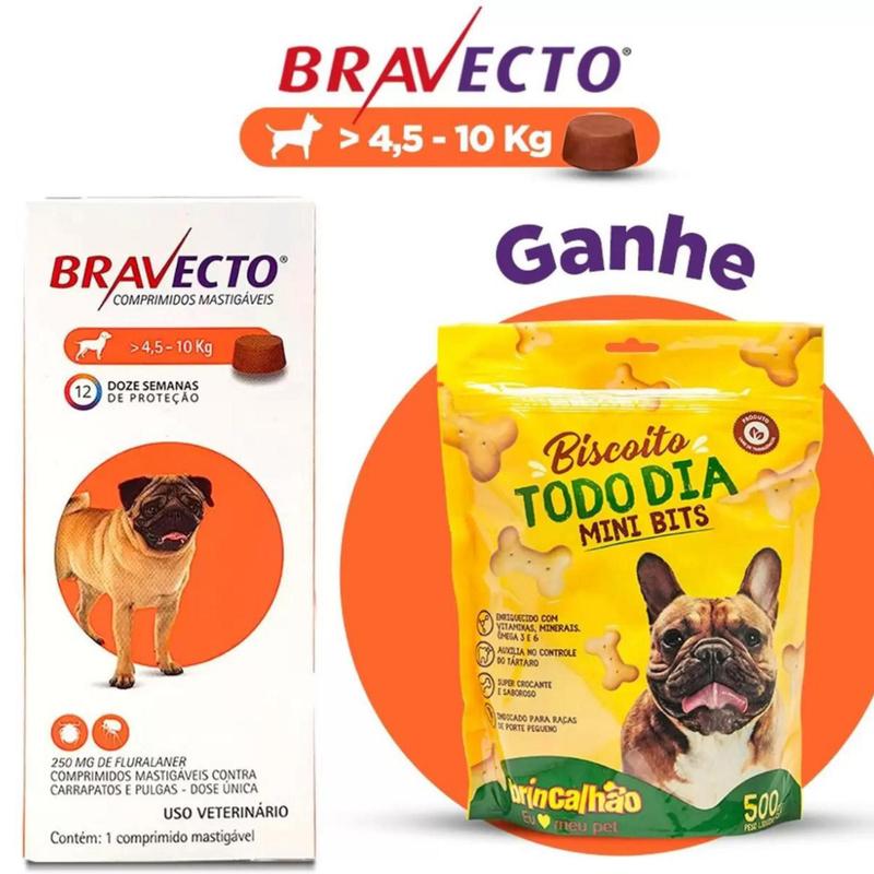 Bravecto Antipulgas e Carrapatos para Caes 4,5 a 10kg - 1 Comprimido ...