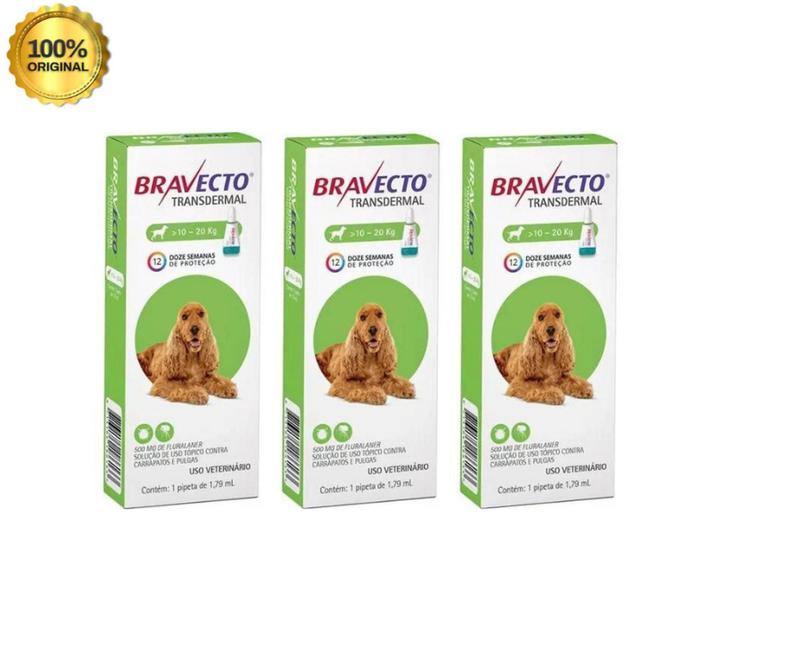 Bravecto Transdermal Antipulgas e Carrapatos para cães de 10 á 20kg ...