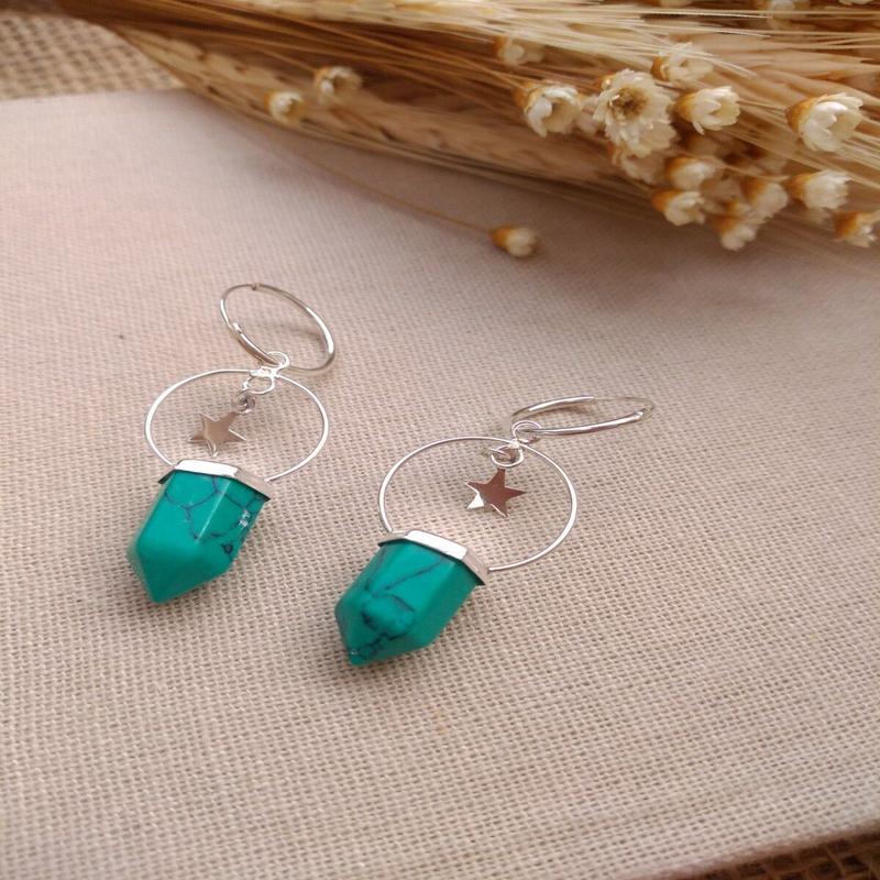 Brinco Argola Prisma Pedra Natural Turquesa - Jaque Pratas - Brinco ...