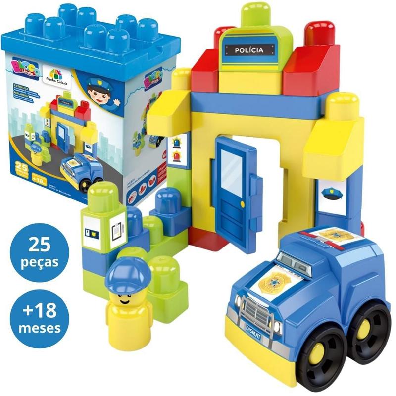 Brinquedo Educativo Blocos de Montar 25 Peças Policia MK375 - Dismat ...