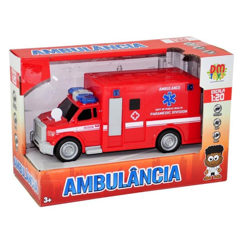 Brinquedo Infantil Ambulância Com Luz e Som Dm Toys - 6164 - Carrinho ...