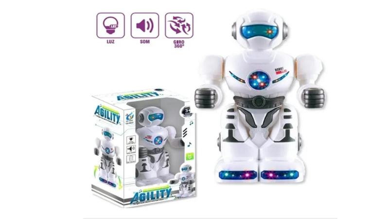 Brinquedo Robo Infantil Musical Gira Brilha Agility Polibrinq - Robô ...