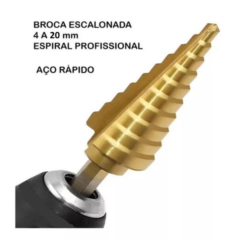 Broca Escalonada Milimitros Conica Cone Aço Rapido Furar Ferro Metal ...