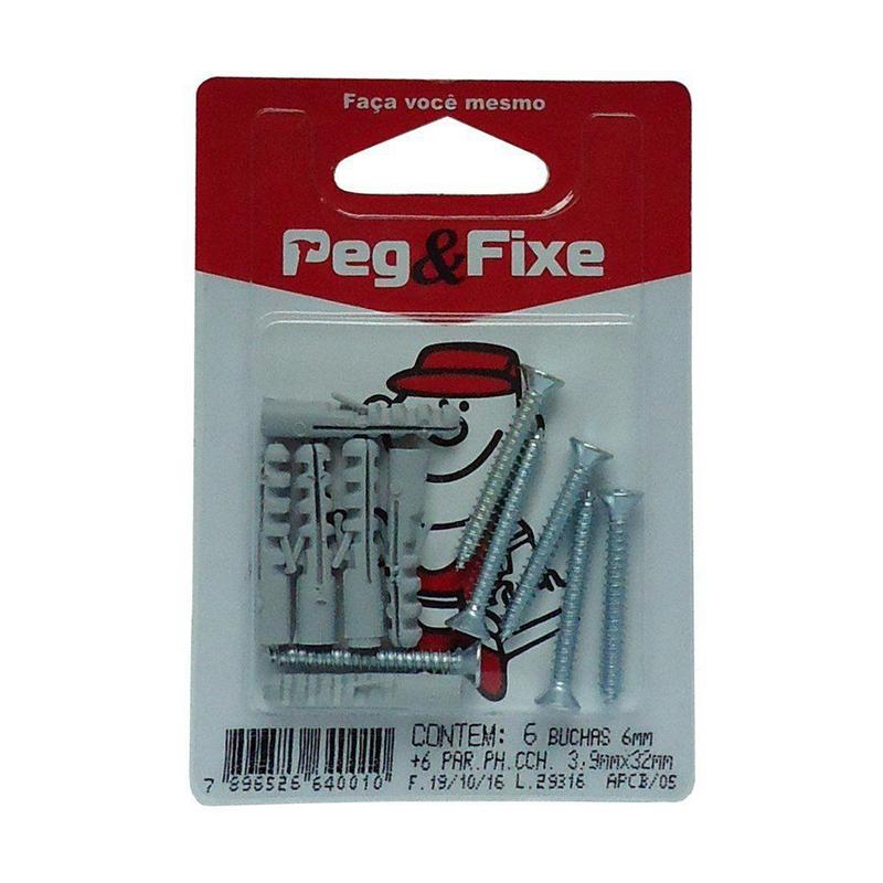 Bucha Fixacao 06+parafuso Phillips 3,9 X 32 Peg'' Fixe Kit 12 Pecas ...