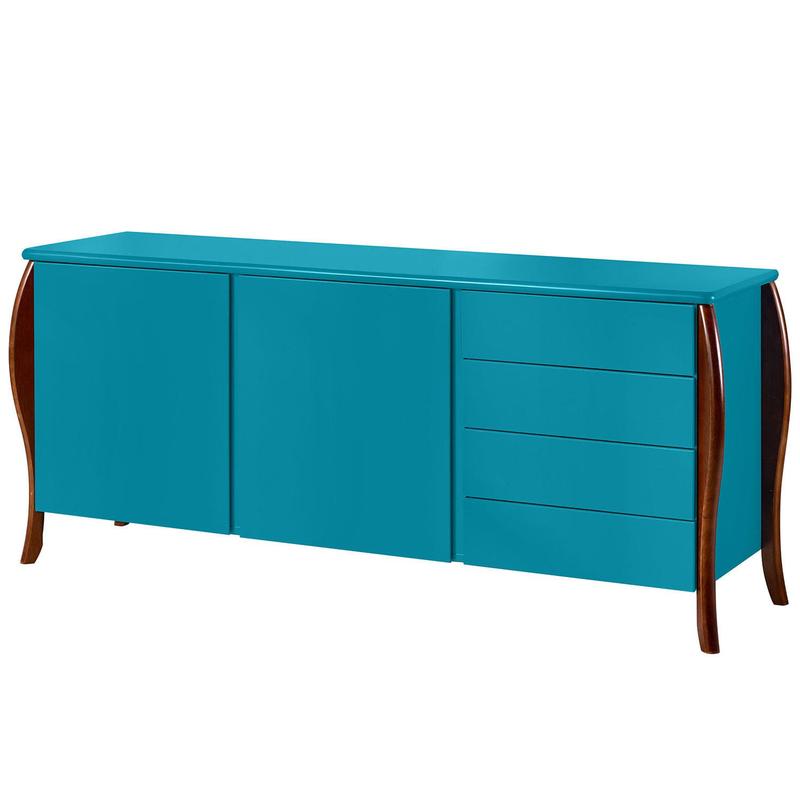 Buffet 2 Portas 4 Gavetas Cash Maxima Cacau/Azul - Móveis para Sala de ...