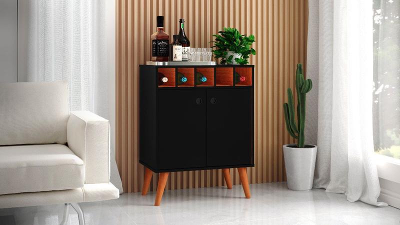 Buffet Aparador Bar Adega Texas Retro 2 Portas- Preto Com Nature - 3 ...