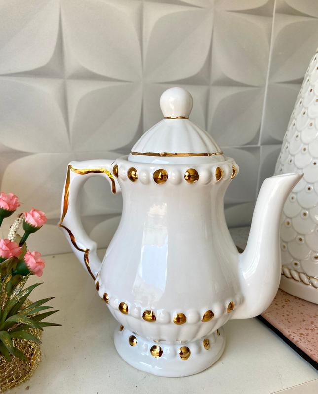 Bule Branco com Dourado 800 ml - GA CERÂMICA - Bules - Magazine Luiza