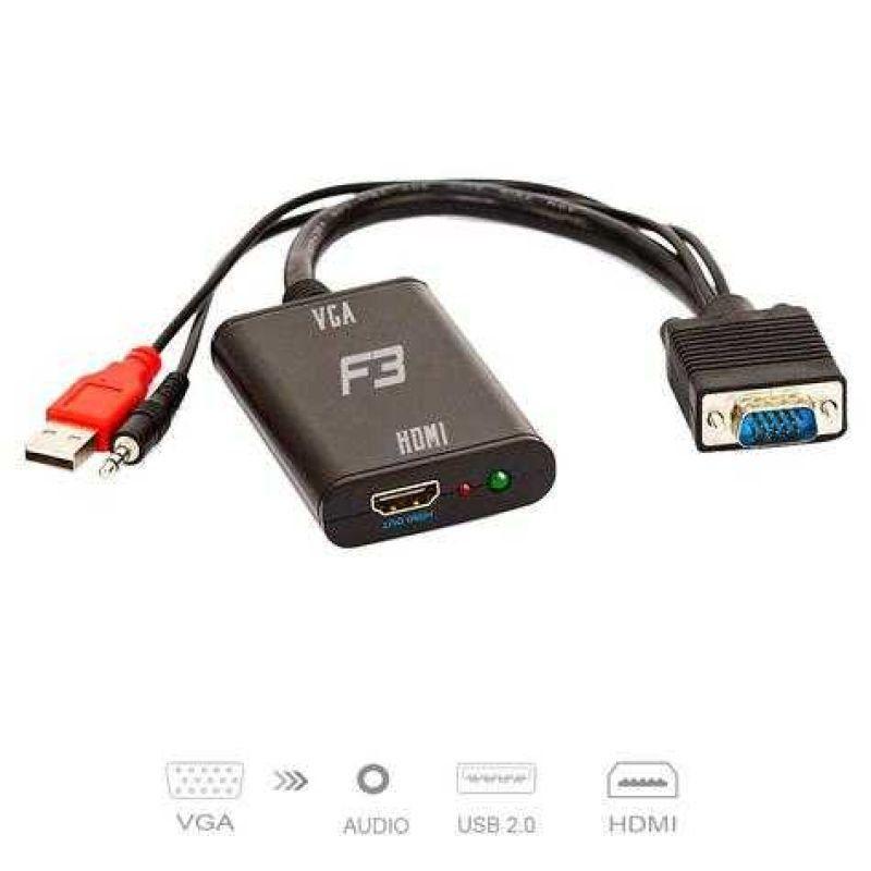 Cabo conversor hdmi femea para vga macho 24cm audio jc ad vg - F3 - Cabo HDMI - Magazine Luiza
