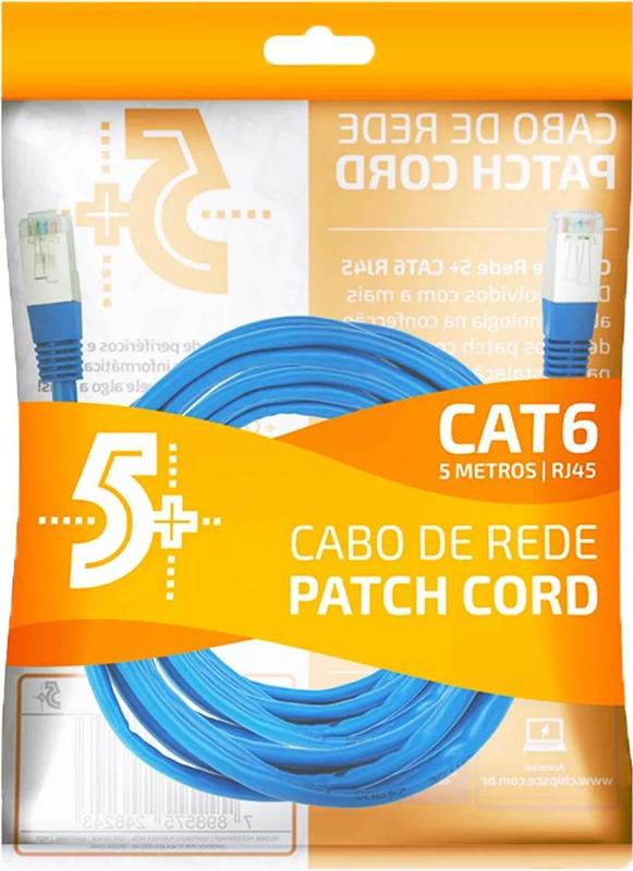Cabo De Rede Rj45 5 Mts Cat6 Internet Lan Azul Blindado - Chip Sce ...