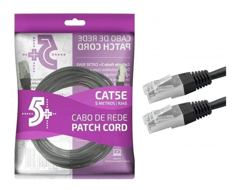 Cabo De Rede Rj45 5m Ethernet Lan Rj45 Cat5e Preto 5 Metros - Chipsce ...